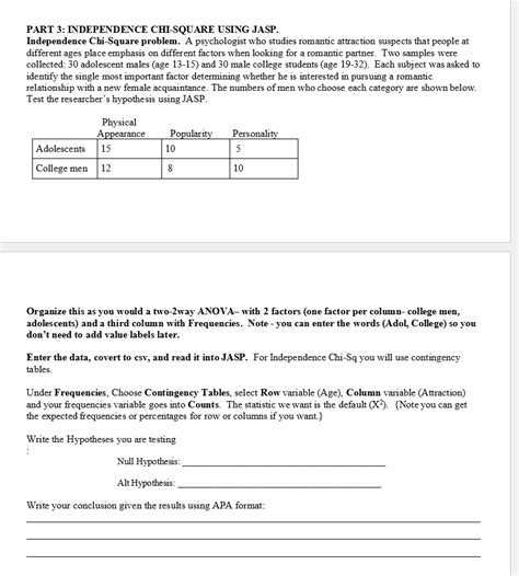 Solved Part 3 Independence Chi Square Using Jasp