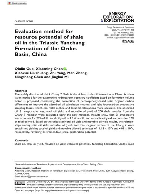 Guo Et Al 2020 Evaluation Method For Resource Potential Of Shale Oil In