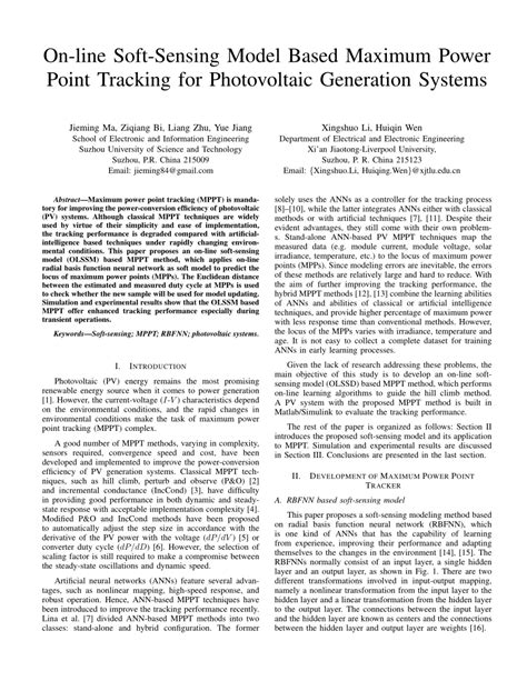Pdf On Line Soft Sensing Model Based Maximum Power Point Tracking For Photovoltaic Generation