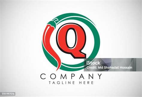 레드 칠리 로고 디자인이 있는 영어 알파벳 Q 기업 비즈니스를 위한 그래픽 알파벳 기호 개념에 대한 스톡 벡터 아트 및 기타