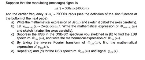 Solved Suppose That The Modulating Message Signal Is M T Chegg