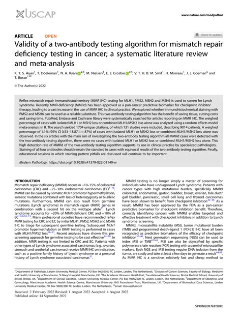 Pdf Validity Of A Two Antibody Testing Algorithm For Mismatch Repair