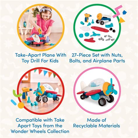 Battat Wonder Wheels Take Apart Airplane Toy Plane With Drill