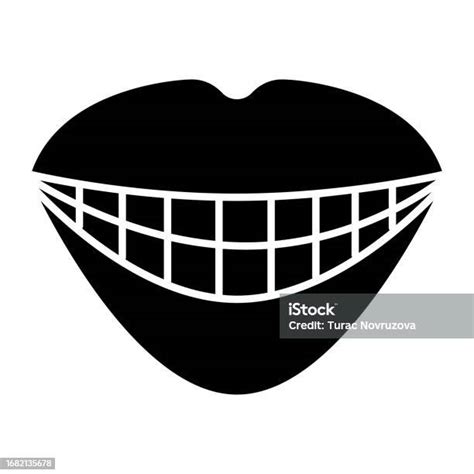 미소 단단한 아이콘 감정 개념 흰색 배경에 웃는 입 기호 글리프 스타일의 모바일 개념 웹 디자인으로 웃는 이빨 아이콘이 있는 입술 벡터 그래픽 0명에 대한 스톡 벡터 아트
