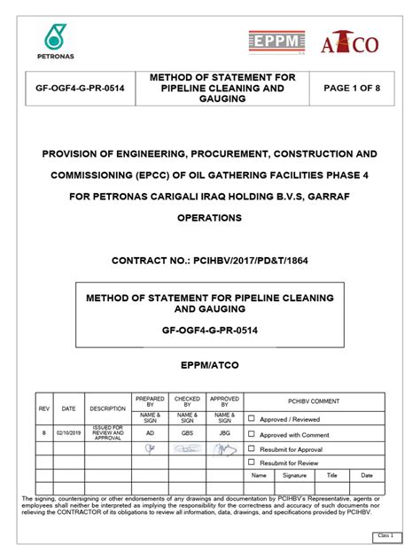 7 Method Of Statement For Pipeline Cleaning And Gauging Rev B Pdf