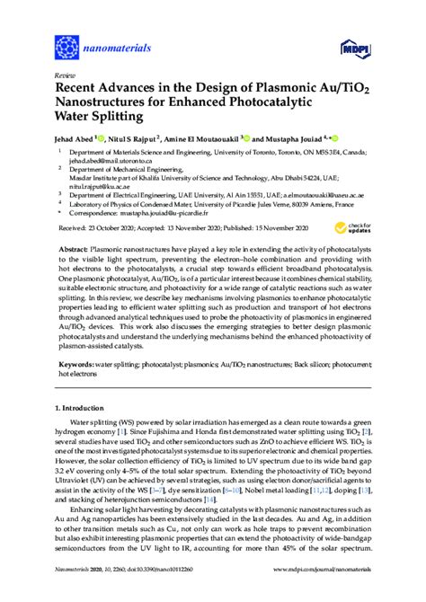 Pdf Recent Advances In The Design Of Plasmonic Au Tio2 Nanostructures For Enhanced