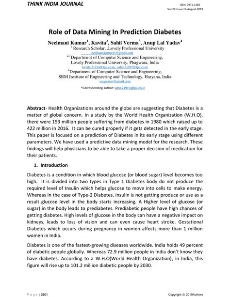 pdf role of data mining in prediction diabetes