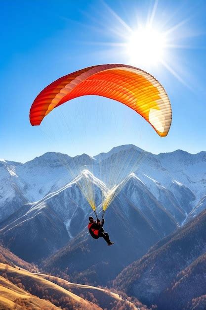 Premium AI Image Landscape View Of Paraglider Flying Over Beautiful