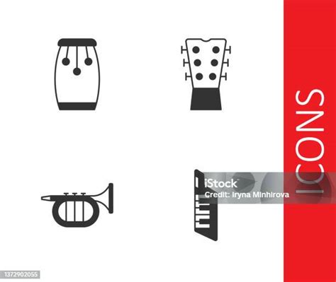 키타르 콩가 드럼 트럼펫 기타 넥 아이콘을 설정합니다 벡터 Classical Concert에 대한 스톡 벡터 아트 및 기타 이미지 Classical Concert 검은