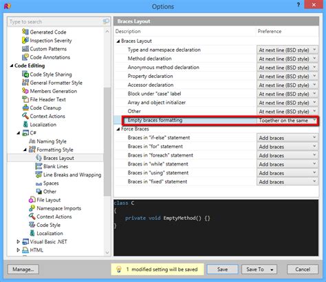 c allow same line empty methods in resharper stack overflow