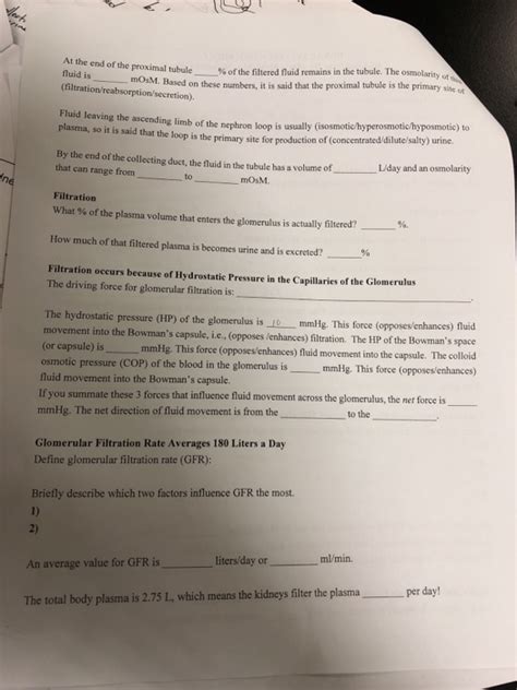 Solved At The End Of The Proximal Tubule Fluid Is Of The