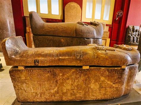 Polished Anthropoid Stone Coffins Late Period Old Egyptian Museum Cairo