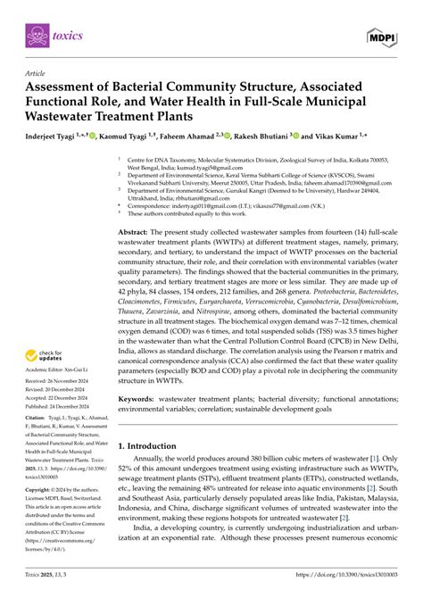 Pdf Assessment Of Bacterial Community Structure Associated Functional Role And Water Health