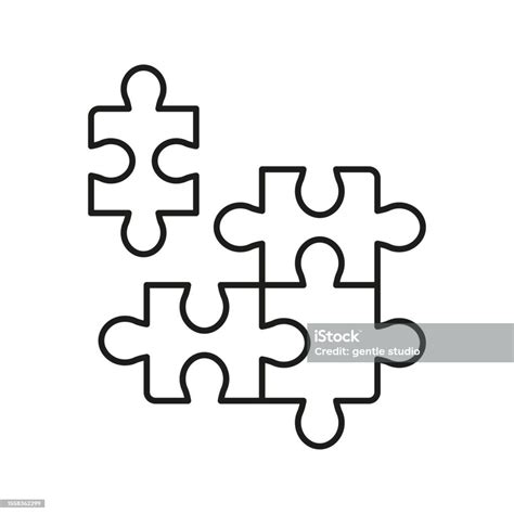 퍼즐 조각 팀워크 논리 게임 아이디어 개요 아이콘 직소 사각형은 선형 픽토그램과 일치합니다 솔루션 조합 챌린지 라인 사인 편집