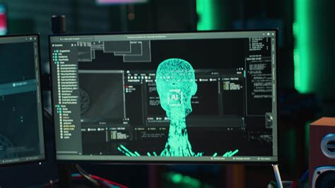 Developer With Eeg Headset On Programming Brain Transfer Into Computer Virtual World Becoming