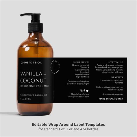 Spray Bottle Label Template Custom Cosmetic Packaging Design
