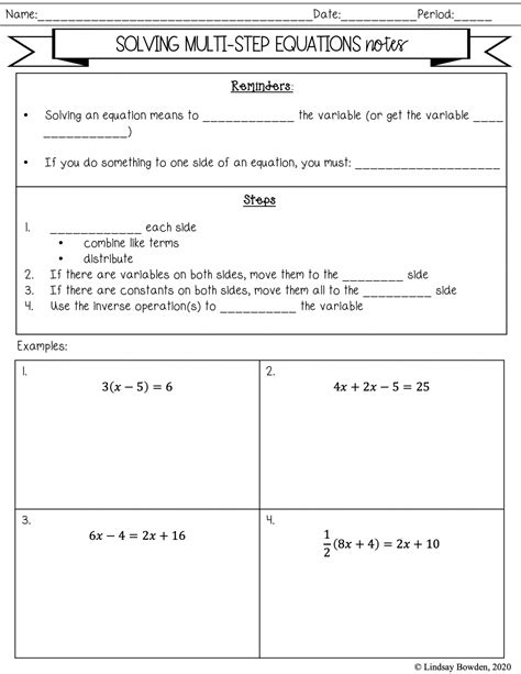 Multi Step Equations Practice Worksheet Printable Pdf Template