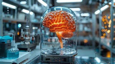 Close Up Of A Pulsating Holographic Brain In A Hightech Laboratory