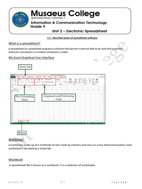 Study Pack Grade 9 Ict Pdf Spreadsheet Worksheet