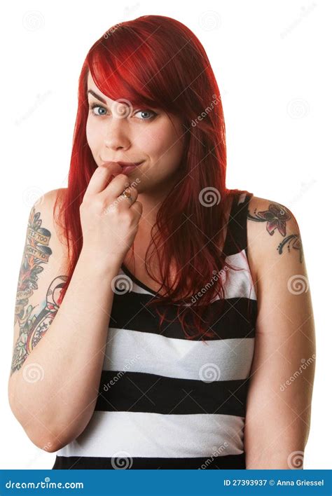 Verlegen Jonge Vrouw Stock Afbeelding Image Of Haar