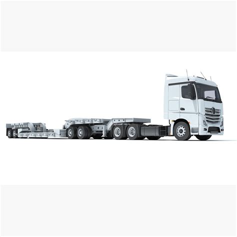High Cab Truck With Lowboy Trailer 3d Model Download Truck On