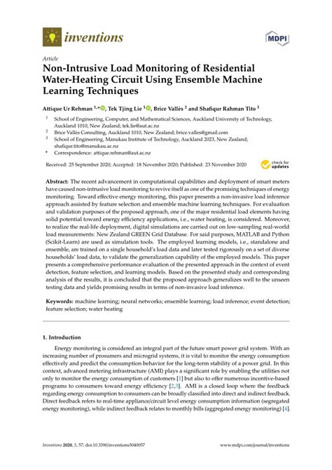 Pdf Non Intrusive Load Monitoring Of Residential Water Heating Circuit Using Ensemble Machine
