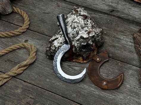 Small Sickle With Forged Handle Sharp Blade Hand Forged From Hardened Carbon 52100 Steel