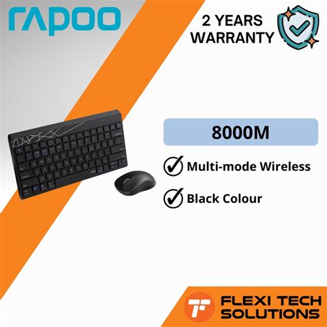 RAPOO M Multi Mode Keyboard Mouse Black Bluetooth Wireless Dongle Flexi Tech