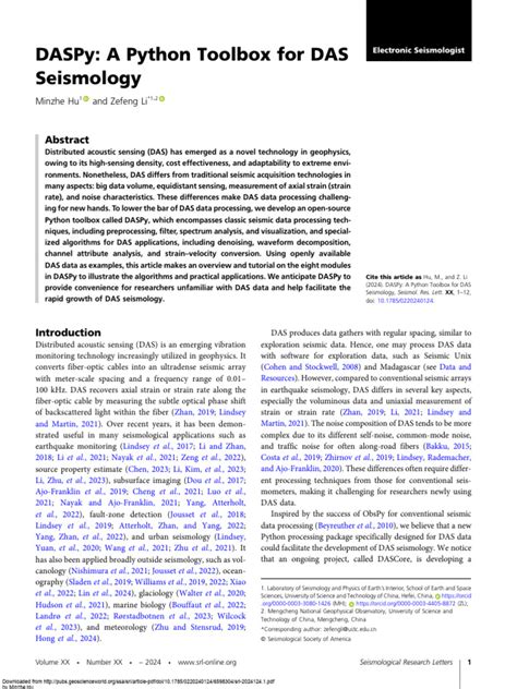 Daspy A Python Toolbox For Das Seismology Pdf