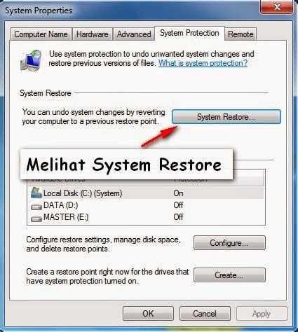 Cara Membuat System Restore Windows Materi Teknik Informatika Informasi Teknologi Informasi