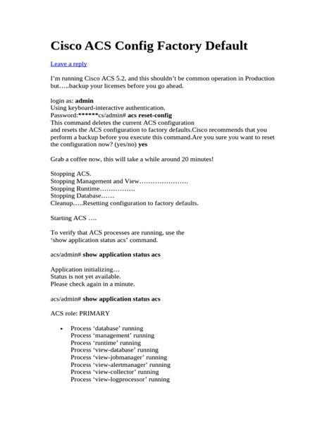 Cisco Acs Config Factory Default Pdf