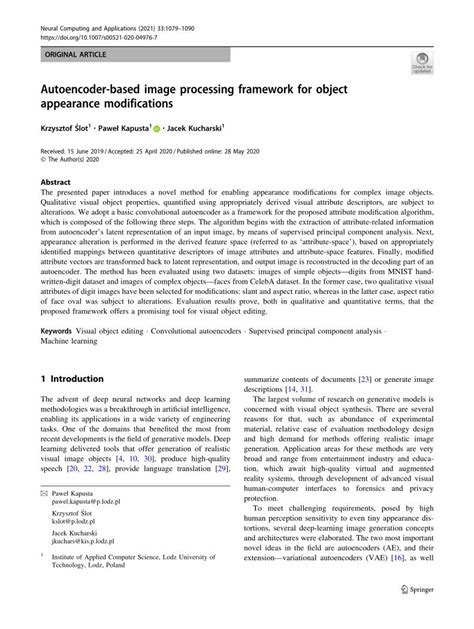 Pdf Autoencoder Based Image Processing Framework For Object Dokumentips