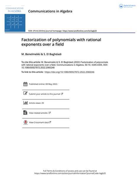 Pdf Factorization Of Polynomials With Rational Exponents Over A Field
