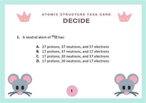 Formative Assessment Task Cards Atomic Structure Teaching Resources