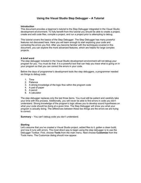 Using The Visual Studio Step Debugger