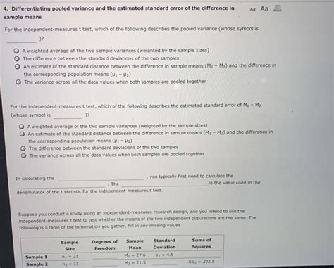 Solved 4 Differentiating Pooled Variance And The Estimated