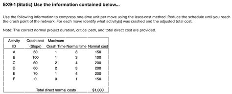 Solved EX9-1 (Static) Use the information contained below... | Chegg.com