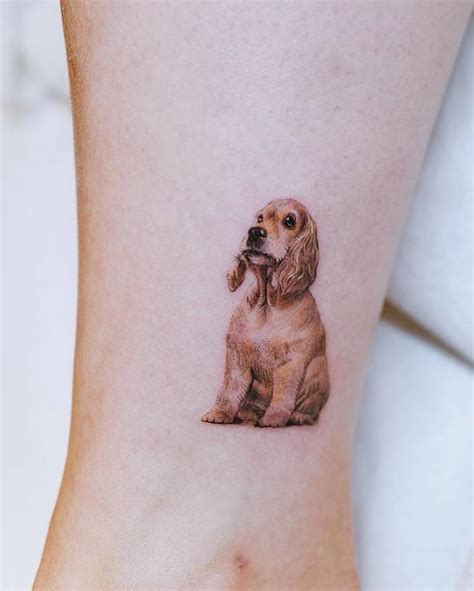 Micro Realistic Cocker Spaniel Tattoo On The Ankle
