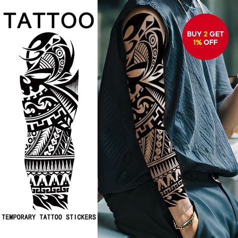 Tribal Arm Sleeve Temporary Tattoos For Men Full Arm Waterproof Totem