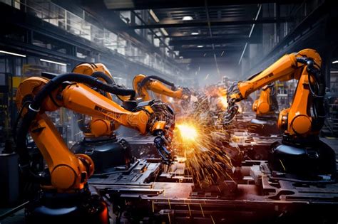 Robotic Arm In Factory Future Technology And Industrial Generative Ai Stock Illustration