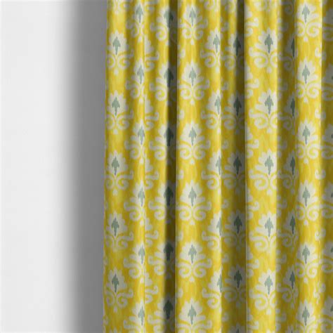 Freedom Printed Velvet Fabric Collection Damask Pattern In Yellow Grey