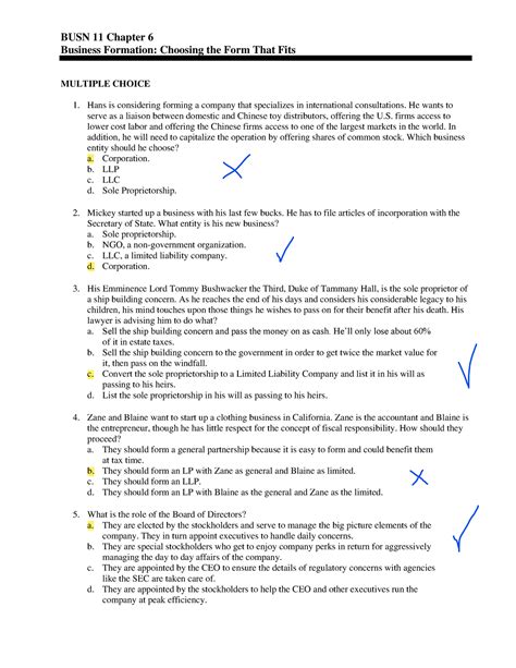Chapter 6 Multiple Choice Questions - BUSN 11 Chapter 6 Business Formation: Choosing the Form ...