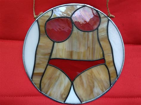 Girl In A Red Bathing Suit Glass Erotic Suncatcher Sexy Cute Etsy