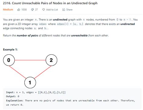 Daily Leetcode Challenge 2316 Count Unreachable Pairs Of Nodes In An