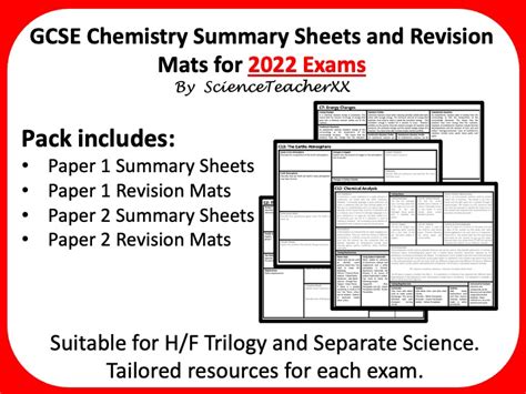 Aqa Science 2022 Summary Sheets And Revision Mats Teaching Resources