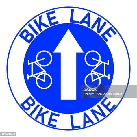 방향 화살표와 두 대의 자전거가있는 둥근 파란색 자전거 차선 표지판 자전거 타기에 대한 스톡 벡터 아트 및 기타 이미지
