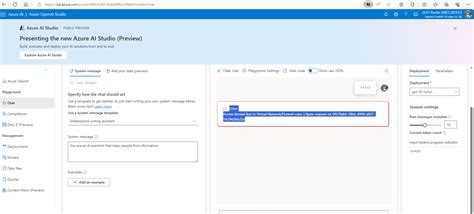 when i am trying to use azure openai chat playground i got an error