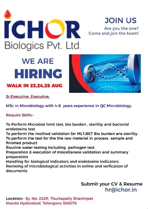 Ichor Biologics Walk In Interview For Microbiology