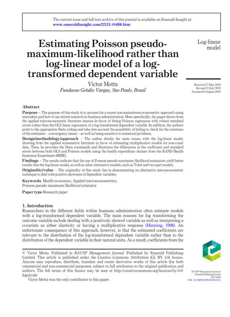 Pdf Estimating Poisson Pseudo Maximum Likelihood Rather Than Log