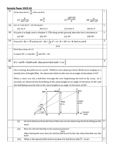 Trigonometry Sample Paper And Board Questions Pdf